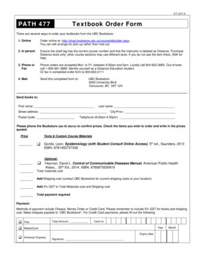 Fillable Online 07 2014 PATH 477 Textbook Order Form There Are Several