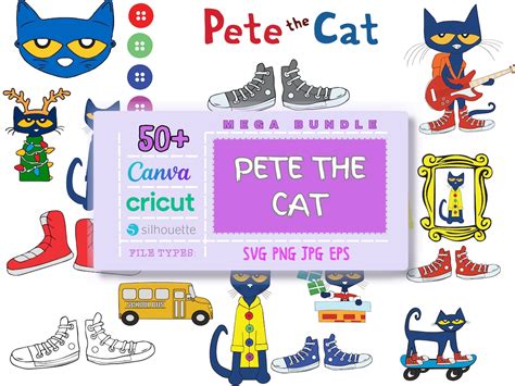 50 Pete The Cat Svg Bundle Pete The Cat Cricut Vector Pete The Cat