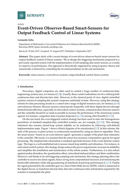 pdf event driven observer based smart sensors for output feedback control of linear systems