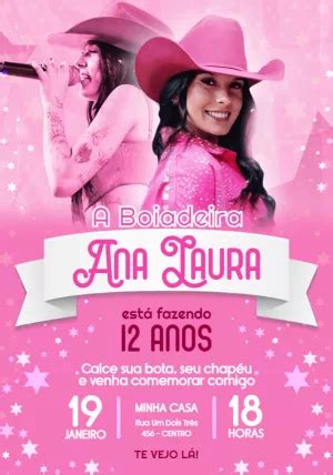 Convite aniversário Ana Castela Boiadeira Edite grátis nosso
