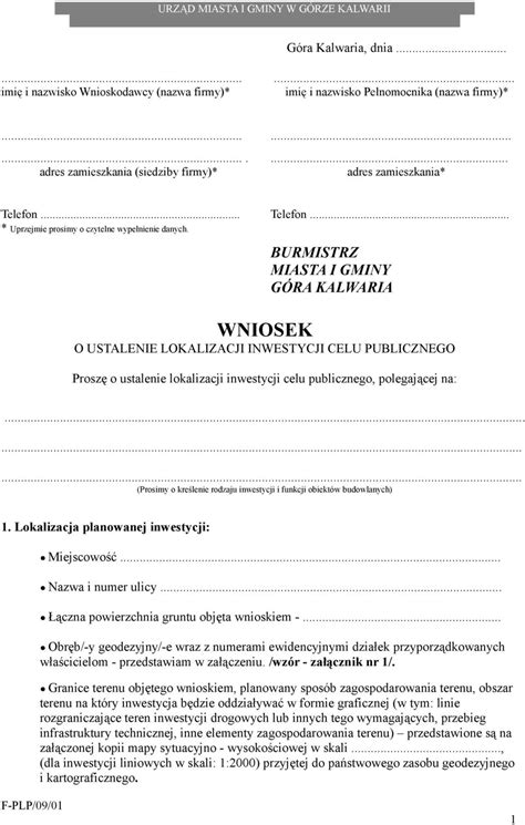 Wniosek O Ustalenie Lokalizacji Inwestycji Celu Publicznego Pdf