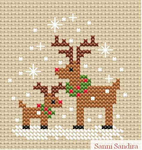 Олени Мама и малыш Punto de cruz navidad Puntos de cruz divertidos