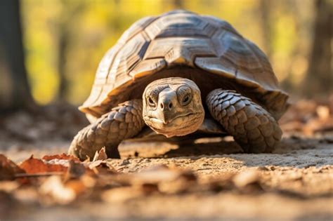 Una Tortuga Camina Por El Suelo En El Bosque Foto Premium
