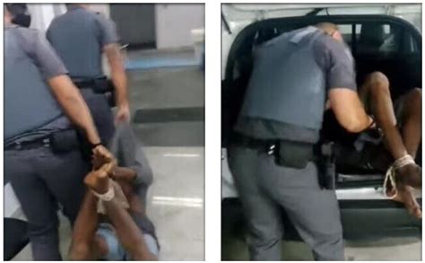 Policiais de SP amarram mãos e pés de homem negro Cena de tortura
