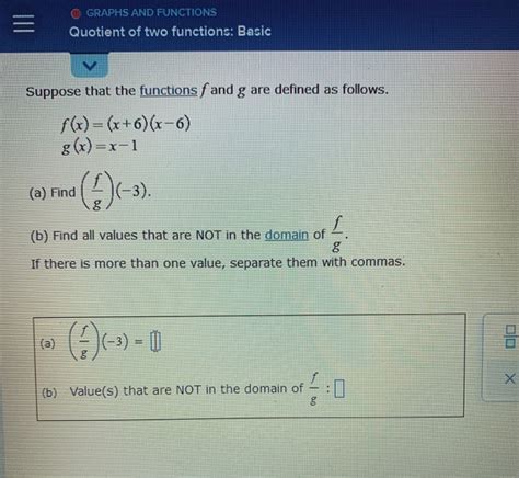 solved graphs and functions quotient of two functions basic