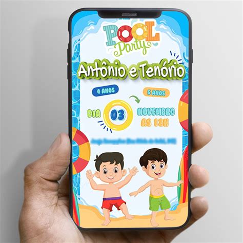 Convite Aniversário Pool Party Digital Elo7 Produtos Especiais