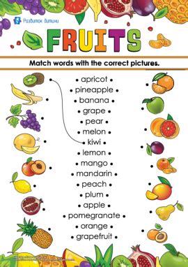 Fruits фрукти match words and pictures роздрукувати завдання