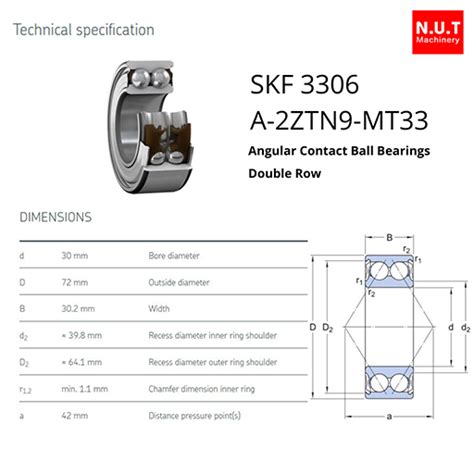 SKF 3306 A 2ZTN9 MT33 ตลบลกปนเมดกลมสองแถวสมผสเชงมม รงโพลยาไมด