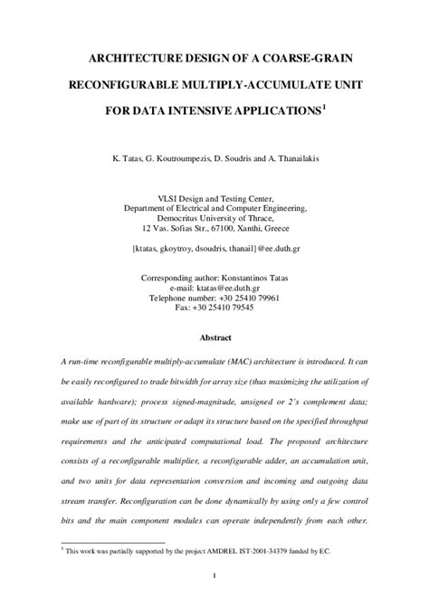 pdf architecture design of a coarse grain reconfigurable multiply accumulate unit for data