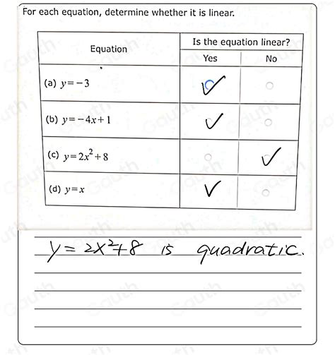 solved for each equation determine whether it is linear [algebra]