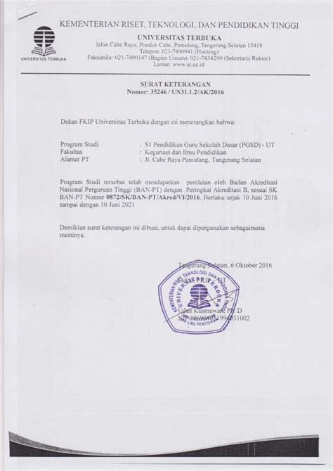 Detail Contoh Surat Keterangan Akreditasi Dari Ban Pt Koleksi Nomer 6