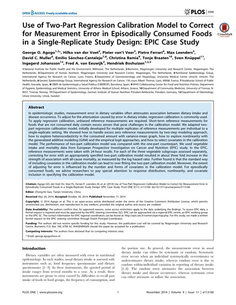 pdf use of two part regression calibration model to correct for measurement error in