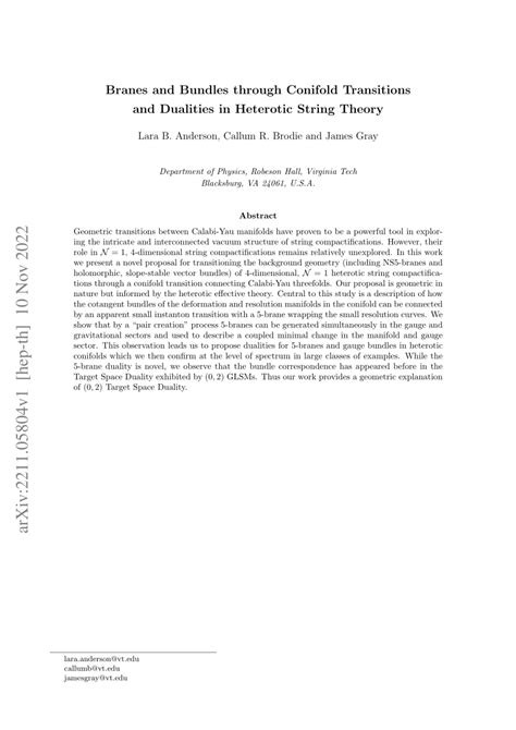 pdf branes and bundles through conifold transitions and dualities in heterotic string theory