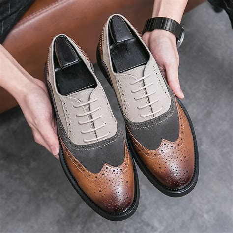 Erkek Deri Brogues Dantel Up Oxford D Z Ayakkab Erkekler Sar Ms