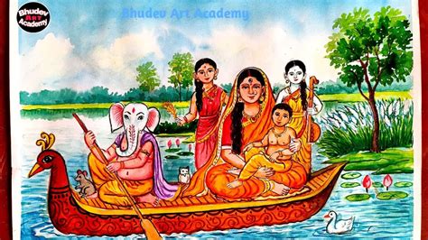 Durga Puja Drawing Maa Durga Drawing Durga Puja Scenery Drawing With