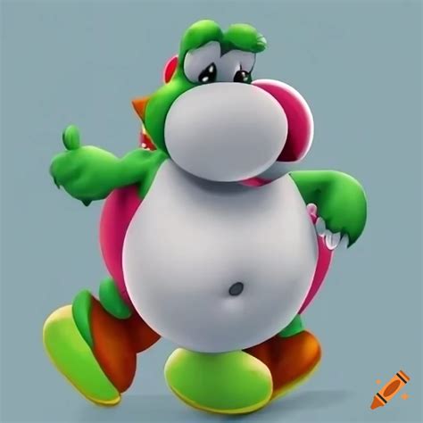 Cartoon Illustration Of A Plump Yoshi With A Very Deep Belly Button On