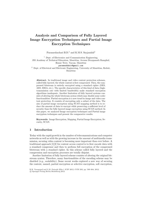 pdf analysis and comparison of fully layered image encryption techniques and partial image