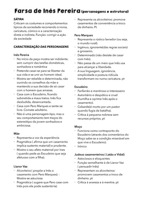 Farsa DE INÊS Pereira estrutura SÁTIRA Criticam os costumes e