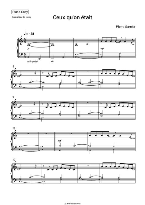 Ceux qu on était piano sheet music easy Pierre Garnier in Note Store