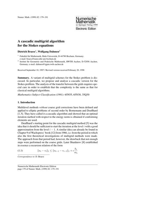 pdf a cascade multigrid algorithm for the stokes equations