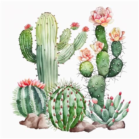Premium Photo A Watercolor Painting Of A Cactus With Flowers