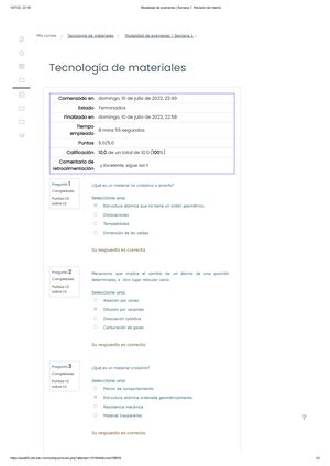 Puntos Extra Semana 5 Tecnología de materiales UTEL DE 10 Comenzado