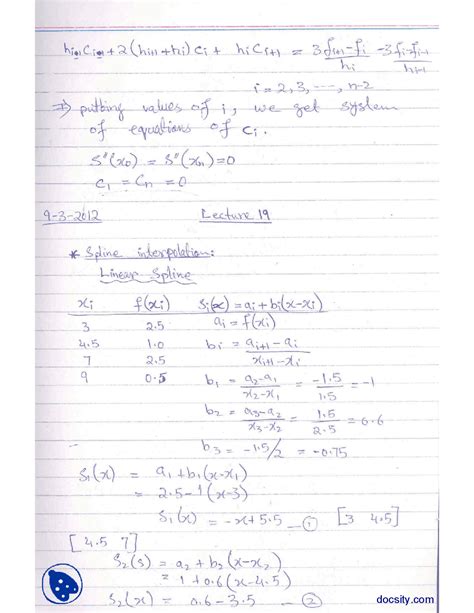 spline interpolation numerical methods lecture notes docsity