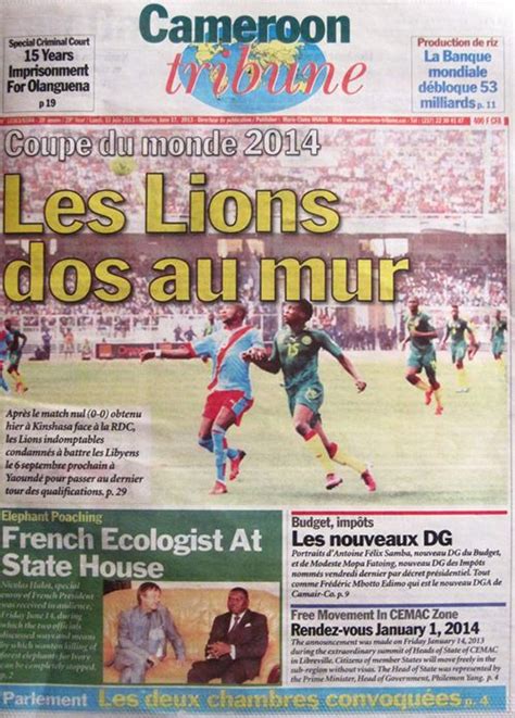 Cameroon Info Net Cameroun Kiosque Quelques Titres De Ce Lundi 17