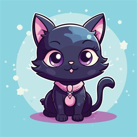 Um Gato De Desenho Animado Olhos Azuis Senta Se Sobre Um Fundo