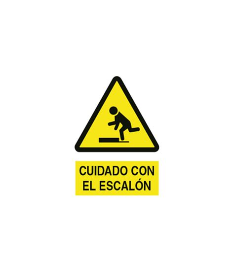 Señal de advertencia y peligro Cuidado Escalón texto y pictograma