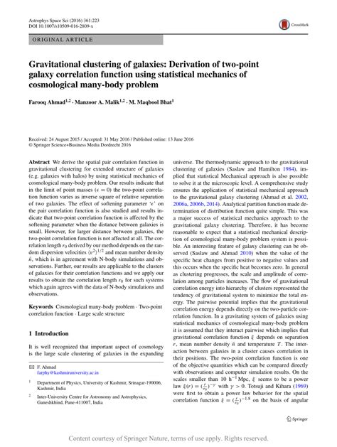 gravitational clustering of galaxies derivation of two point galaxy correlation function using