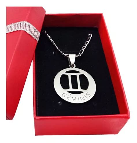 Collar Cadena Acero Quirurgico Dije Signo Géminis Zodiaco