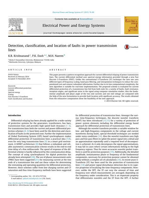 pdf detection classification and location of faults in power transmission lines dokumen tips