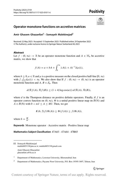 operator monotone functions on accretive matrices request pdf