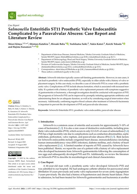 PDF Salmonella Enteritidis ST11 Prosthetic Valve Endocarditis