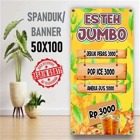 Cetak Banner Cetak Spanduk Es Teh Jumbo Jeruk Peras 3000 Ukuran 50X100
