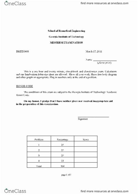BMED 3400 Midterm Mid Term OneClass