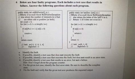 solved 4 below are four faulty programs each includes a