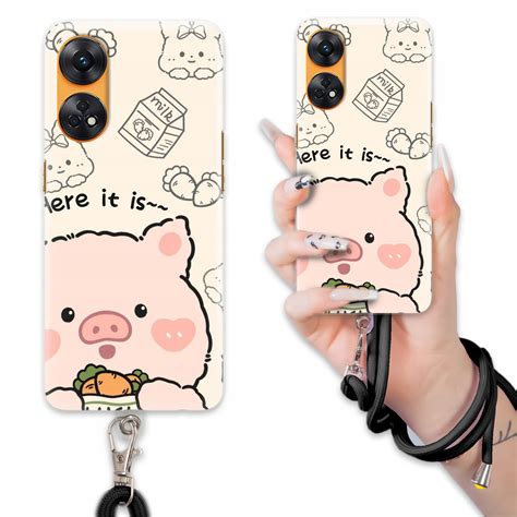 Etui Czarny Sznurek Do OPPO RENO 8T 4G Obudowa Świnki PIGGY Zabawne