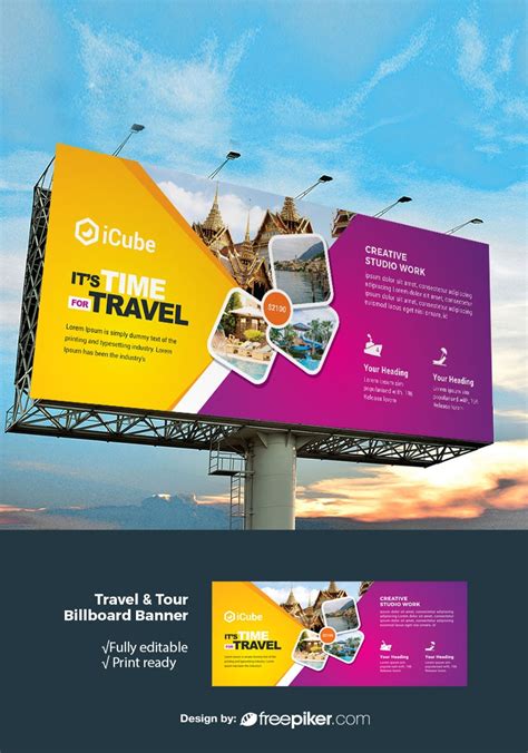 Freepiker Travel Tourism Billboard Banner With Yellow Magenta