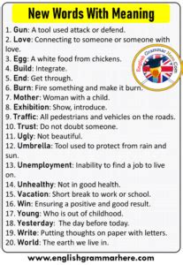 60 New Words With Meaning English New Words And Examples English