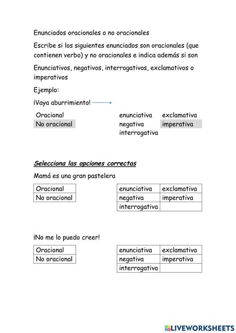 Enunciados Oracionales Y No Oracionales Worksheet Workbook School