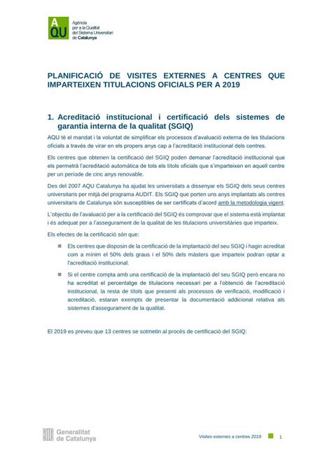 PDF PLANIFICACIÓ DE VISITES EXTERNES A CENTRES QUE Escola