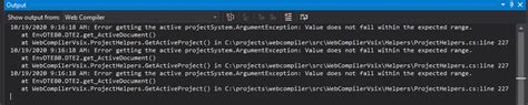 ProjectSystem ArgumentException Value Does Not Fall Within The