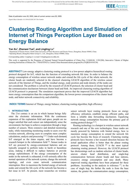 pdf clustering routing algorithm and simulation of internet of things perception layer based