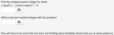 solved find the smallest positive integer for which x mod 3