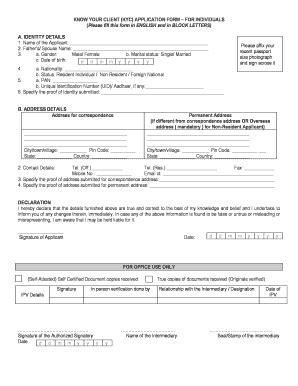Fillable Online KNOW YOUR CLIENT KYC APPLICATION FORM FOR INDIVIDUALS