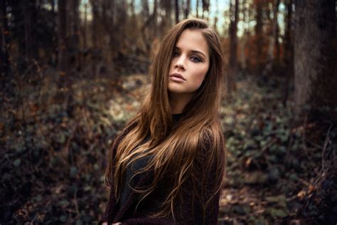 Wallpaper Face Sunlight Forest Women Outdoors Long Hair Blue Eyes Brunette Miro Hofmann