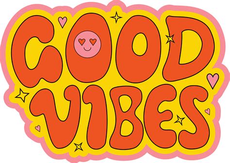 Funky Hippy Stickers Good Vibes Retro Lettering Groovy Style 9313332 PNG
