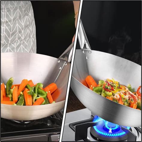 Cabilock wok de acero inoxidable fritura wok sartén de cocina china